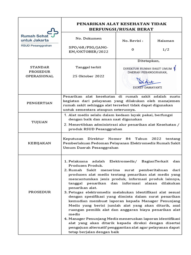 68 - Elektromedik - Spo Penarikan Alkes Tidak Berfungsi | PDF | Hukum ...