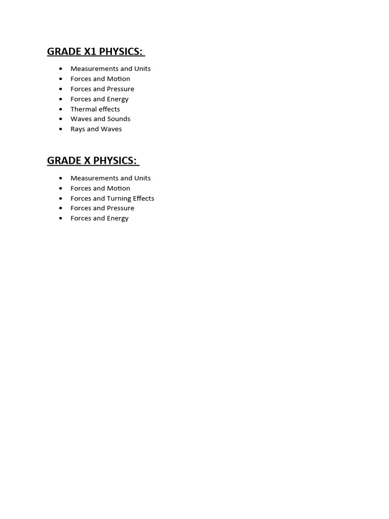 Grade X & X1 Physics Topics Overview | PDF | Teaching Methods ...
