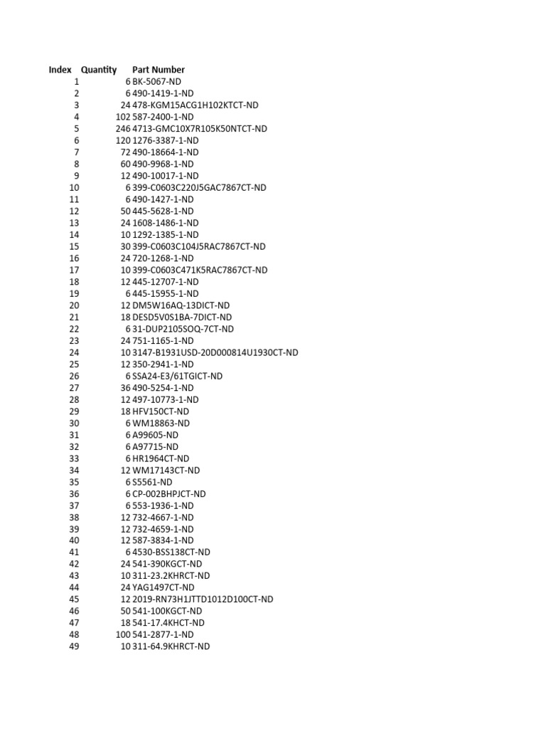 Index Quantity Part Number | PDF | Semiconductors | Semiconductor Devices