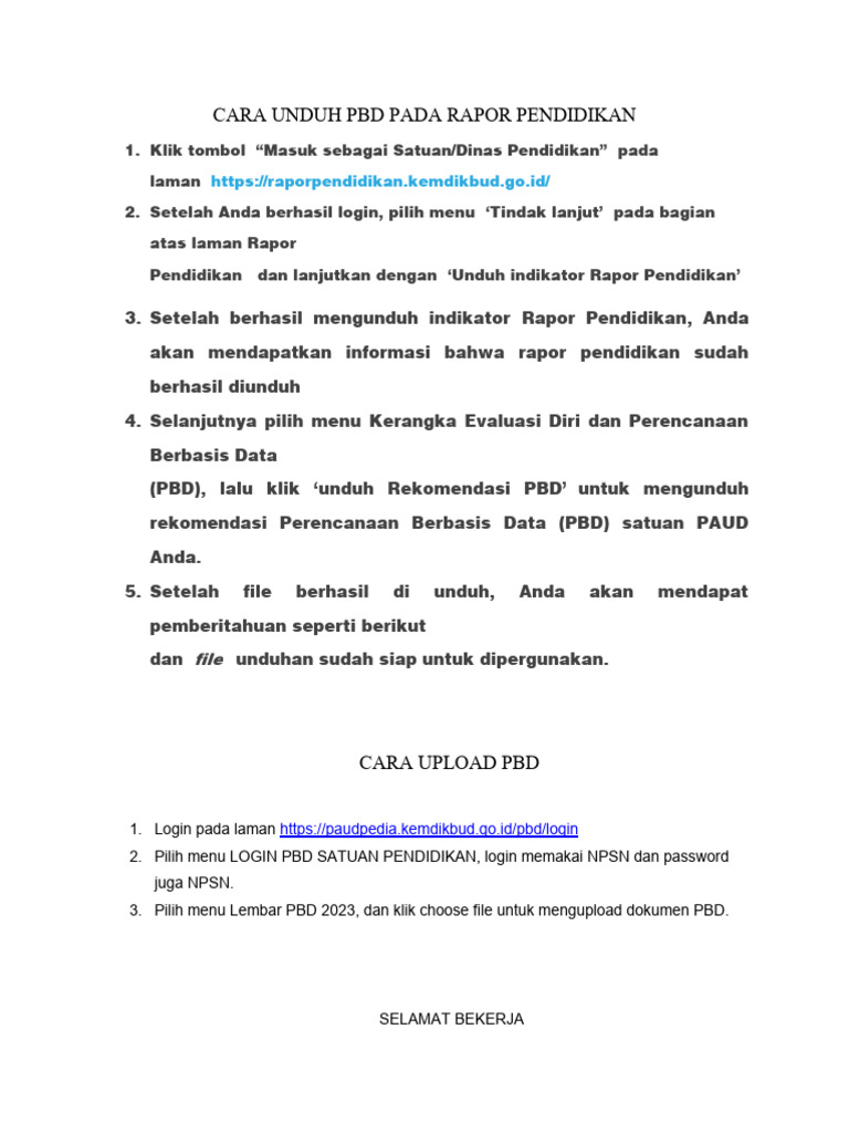 Cara Unduh PBD Pada Rapor Pendidikan | PDF