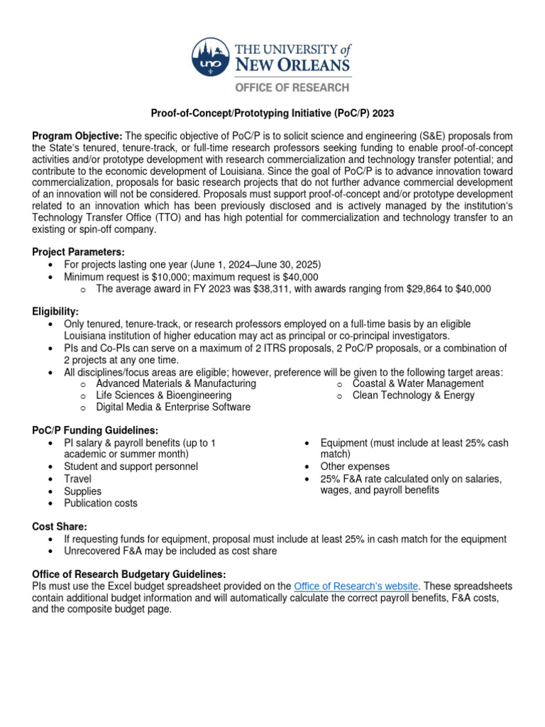 Louisiana PoC/P Funding Guidelines 2023 | PDF | Business