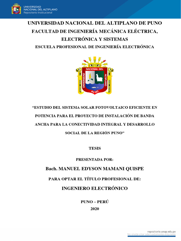 Mamani Quispe Manuel Edyson | PDF | Fotovoltaica | Energía renovable