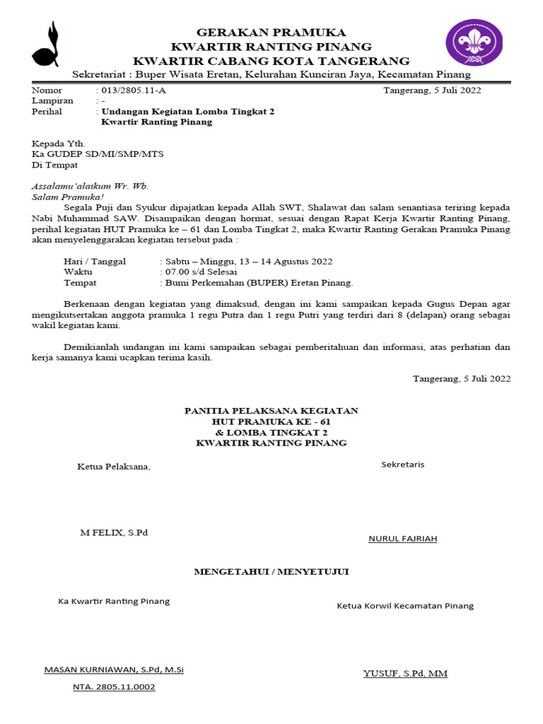 Surat Undangan Pramuka | PDF