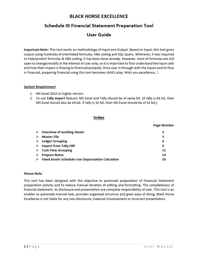 Black Horse Financial Statement Tool Guide | PDF | Depreciation ...