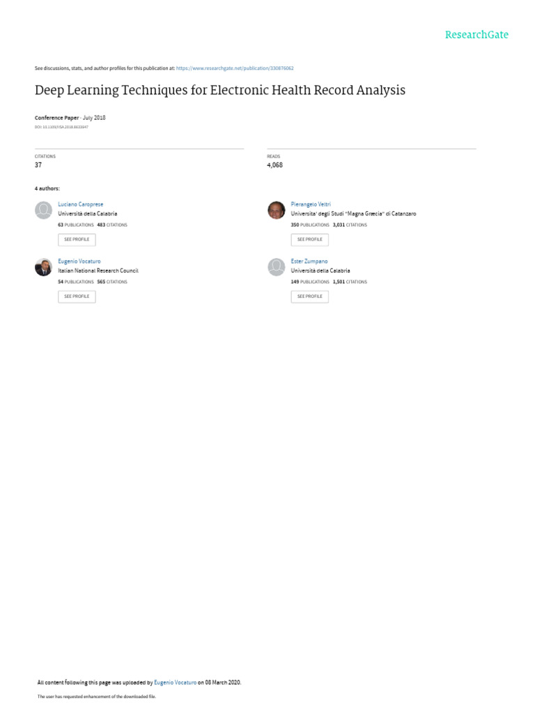 Deep Learning Techniques For Electronic Health Record Analysis | PDF ...