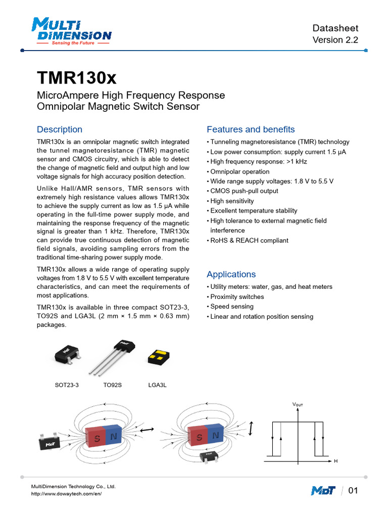 TMR130x Omnipolar Magnetic Switch Datasheet | PDF | Power Supply | Mosfet