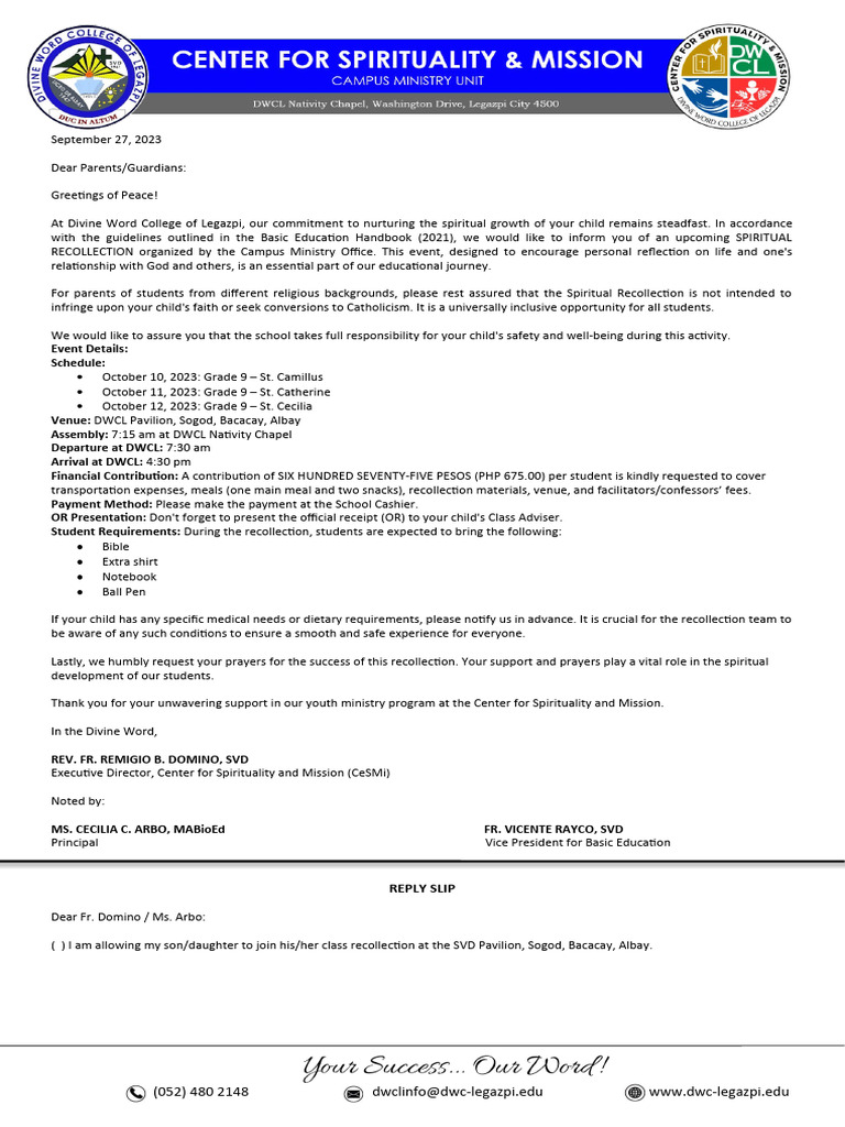 Grade 9 Recollection Letter 2023 | PDF