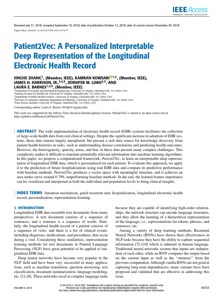 Patient2Vec A Personalized Interpretable Deep Representation of The ...