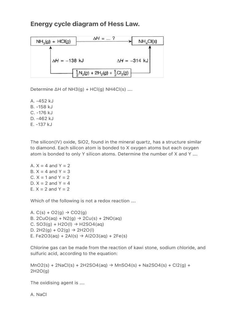 Energy Cycle Diagram of Hess Law. | PDF | Gases | Chemical Reactions