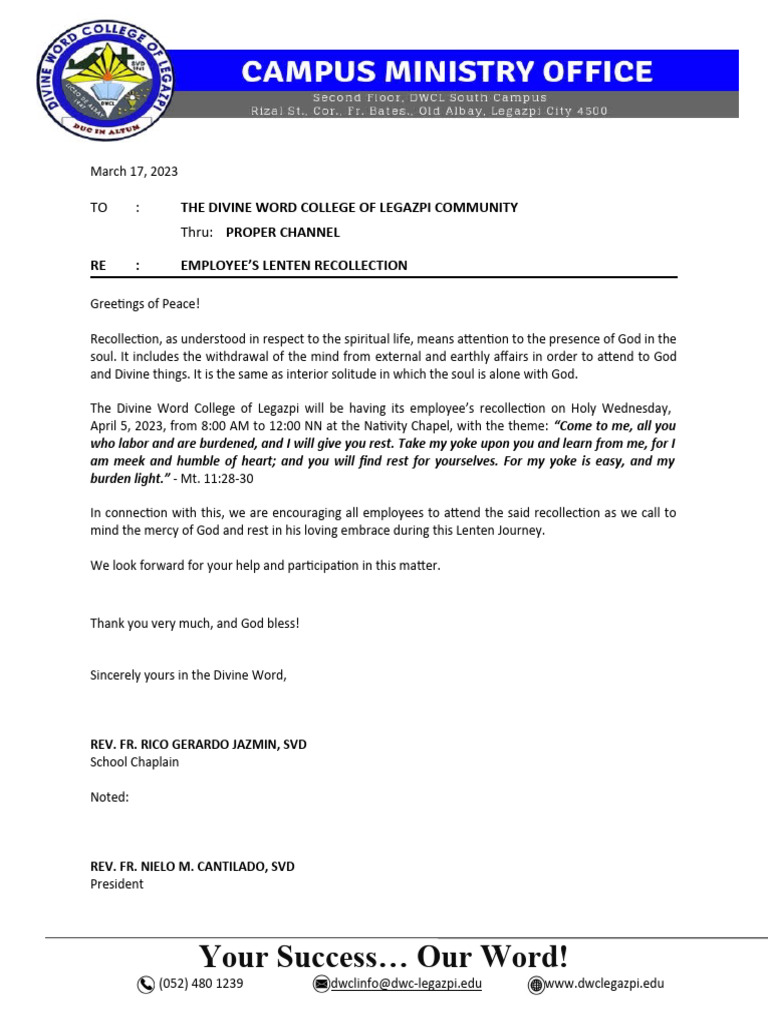 Letter For Employees Recollection | PDF