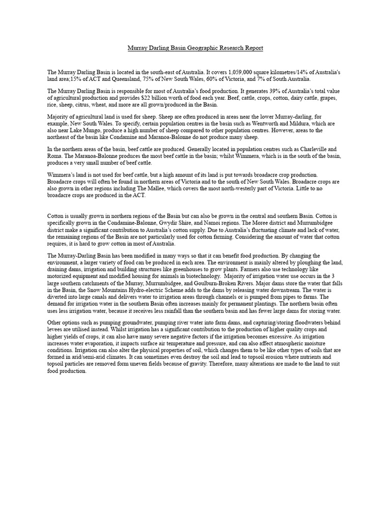 Murray-Darling Basin Agriculture Analysis | PDF | Agriculture | Climate ...
