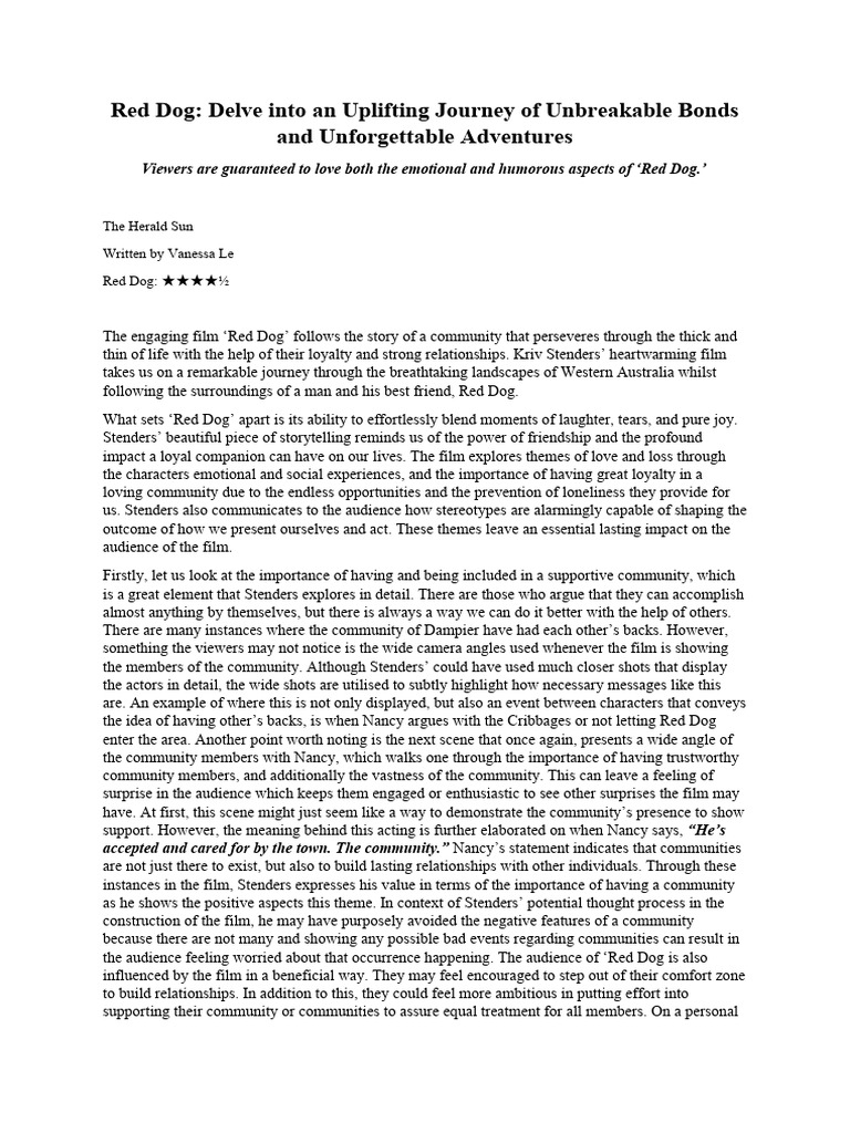 Red Dog Review Essay | PDF | Stereotypes | Gender