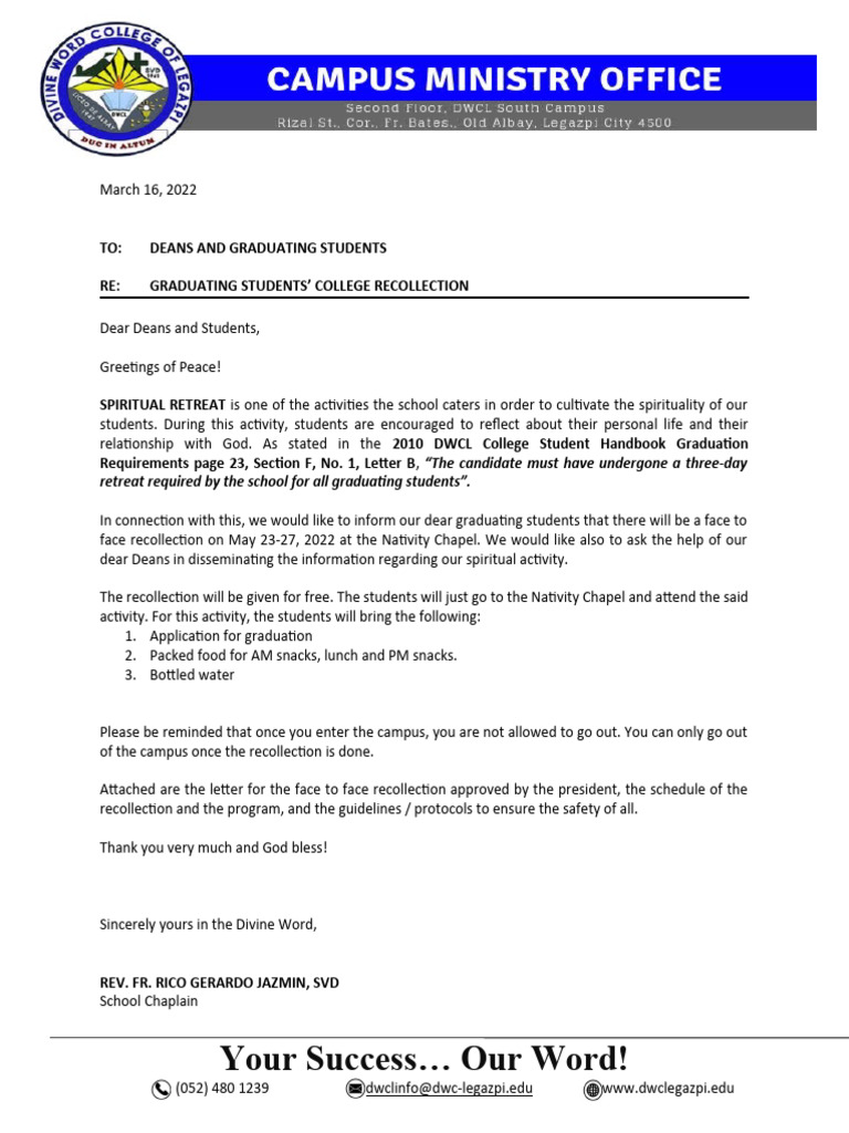 Letter For The Recollection of Graduating Students | PDF