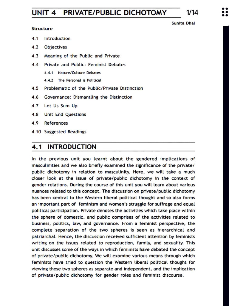Examining the Private/Public Dichotomy | PDF | Gender Studies | Feminism