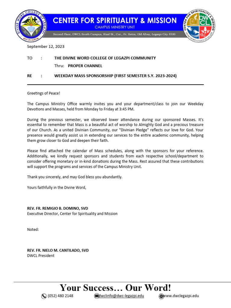 Letter MASS SPONSORSHIP 2023 | PDF