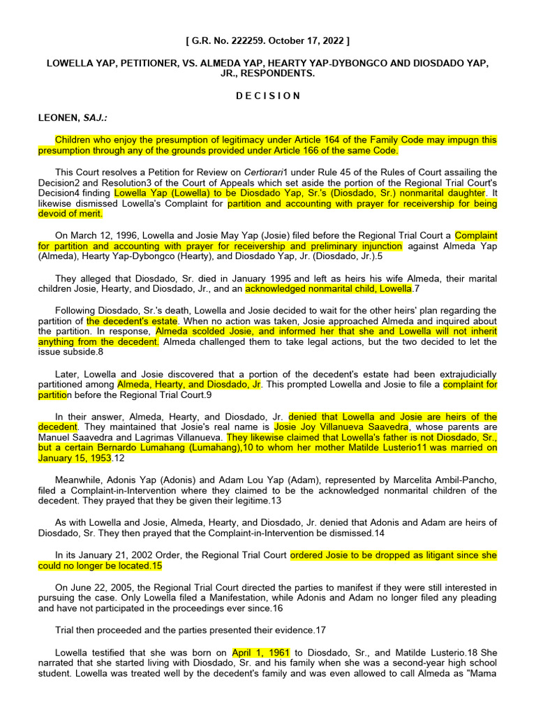 Yap v. Yap Case Summary | PDF | Dna Profiling | Microsatellite