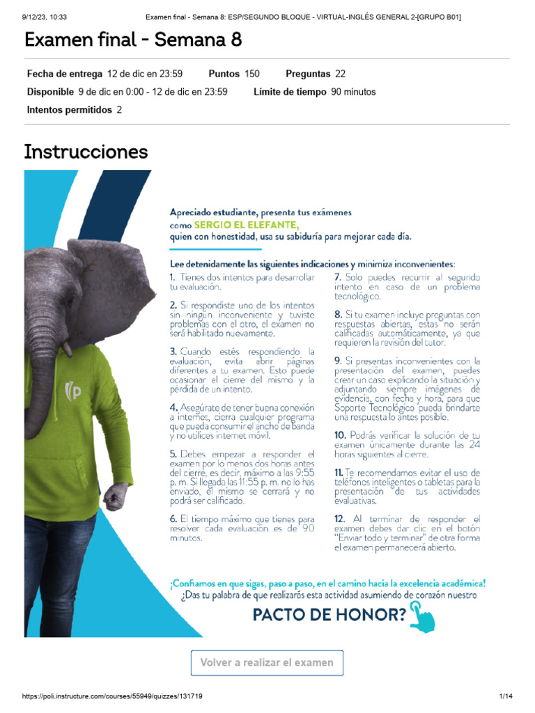 Examen Final - Semana 8 - ESP - SEGUNDO BLOQUE - VIRTUAL-INGLÉS GENERAL 2 - (GRUPO B01) | PDF ...