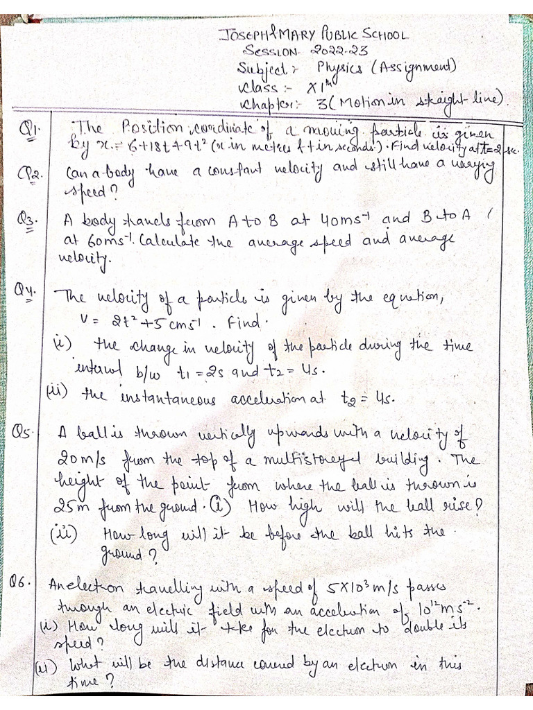 Assignment( ch-3), Motion in straight line. | PDF
