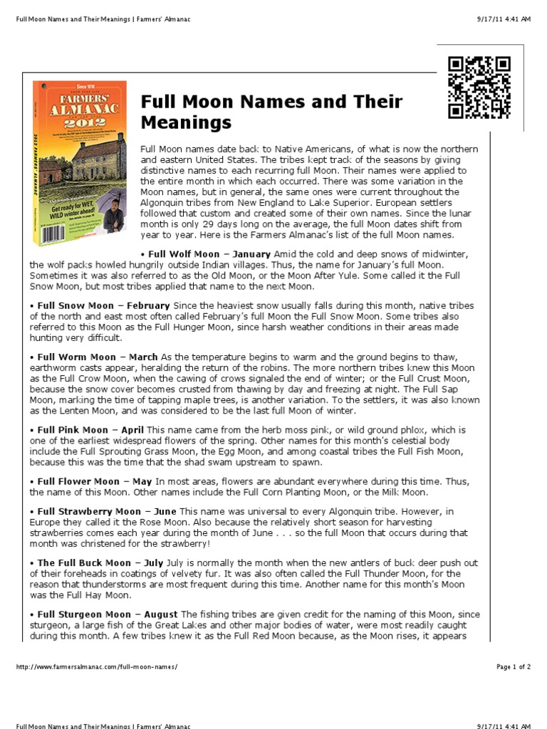 Full Moon Names and Meanings | PDF | Autumn | Deer