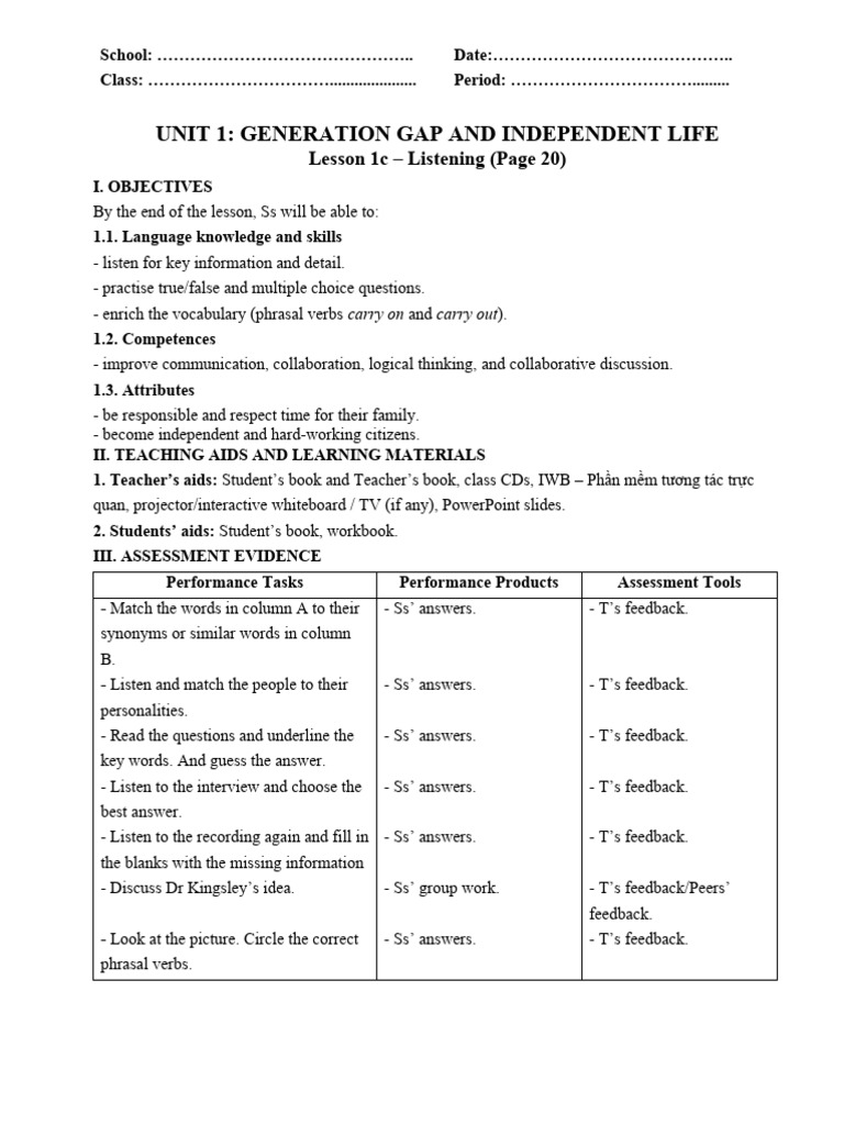 Unit 1 - Lesson 1c - Listening - Page 20 | PDF