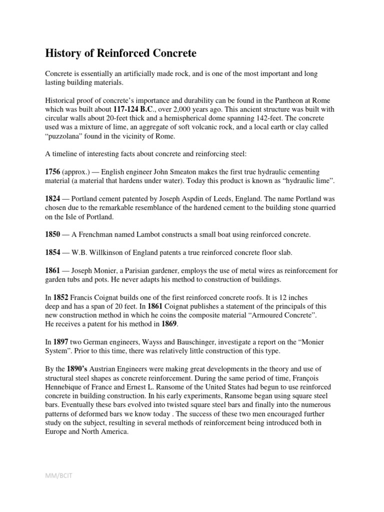 (HANDOUT) History of Reinforced Concrete | PDF
