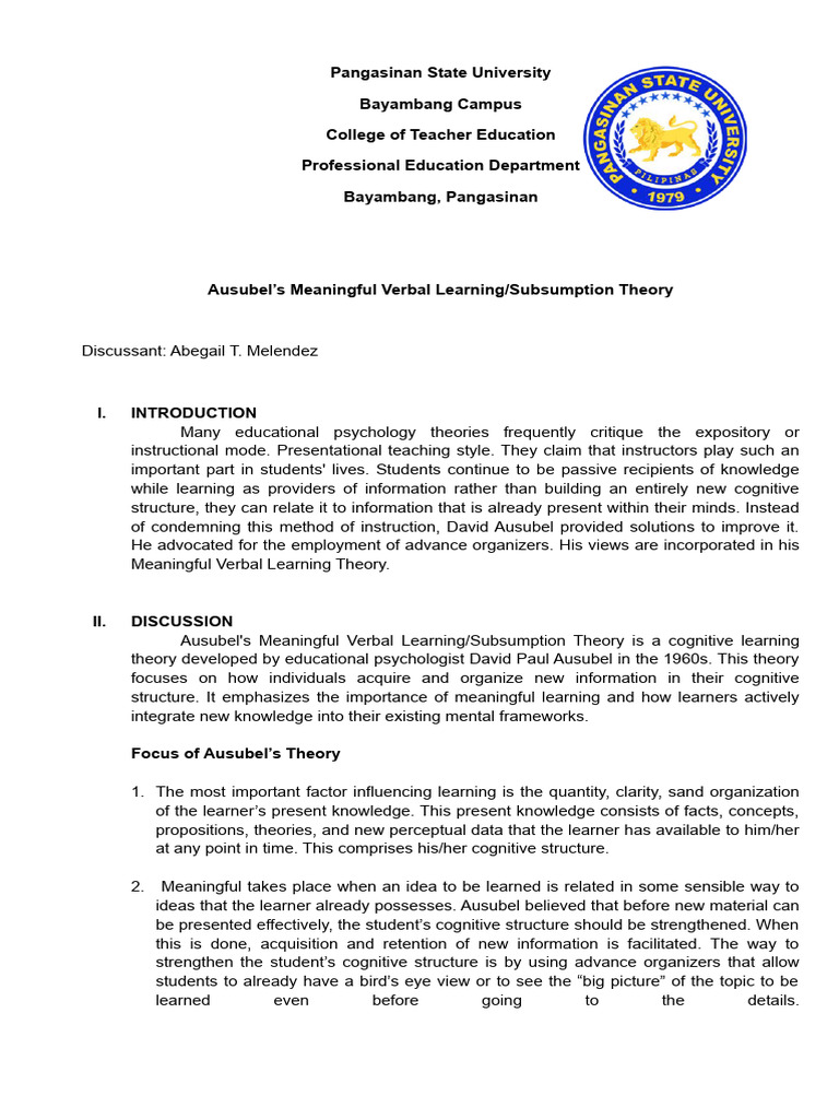 B4. (Subsumption Theory) | PDF | Learning | Concept