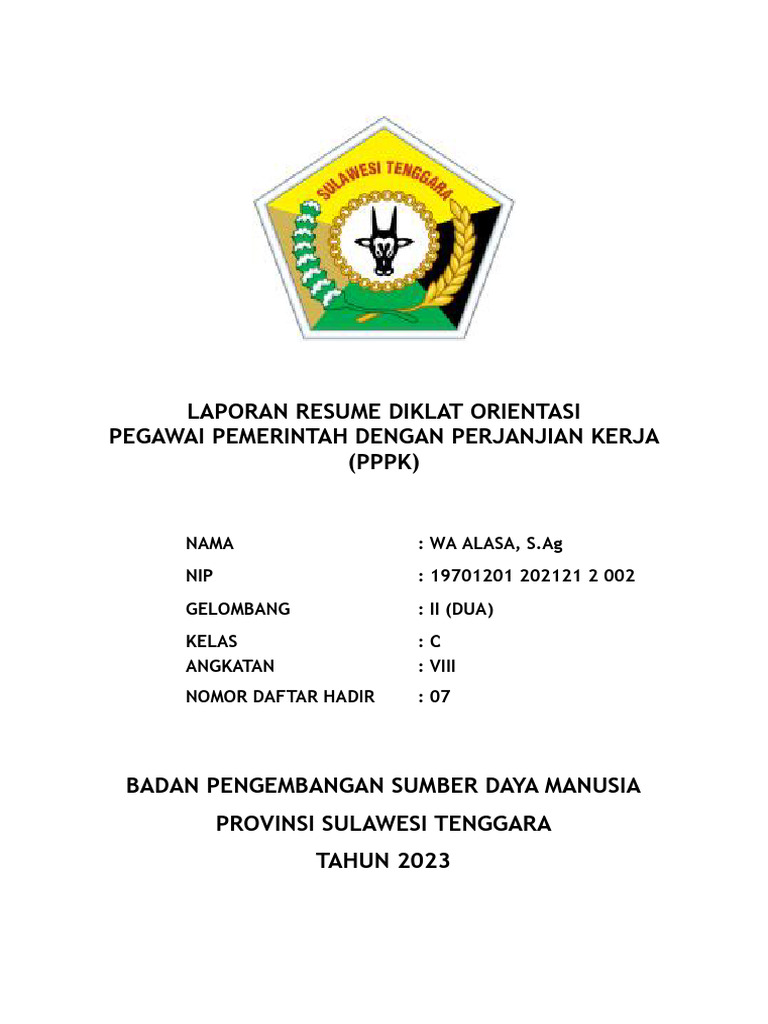 Laporan Resume Diklat Orientasi PPPK | PDF