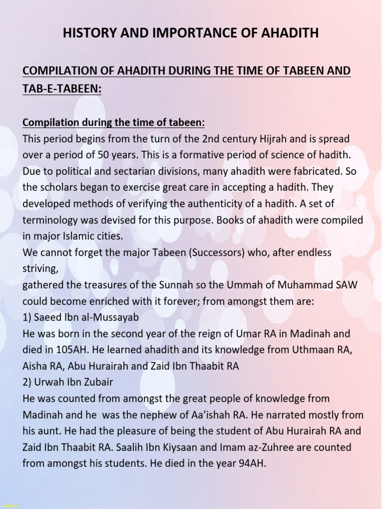 Tabeen and Taba Tabeen in Hadith Compilation | PDF