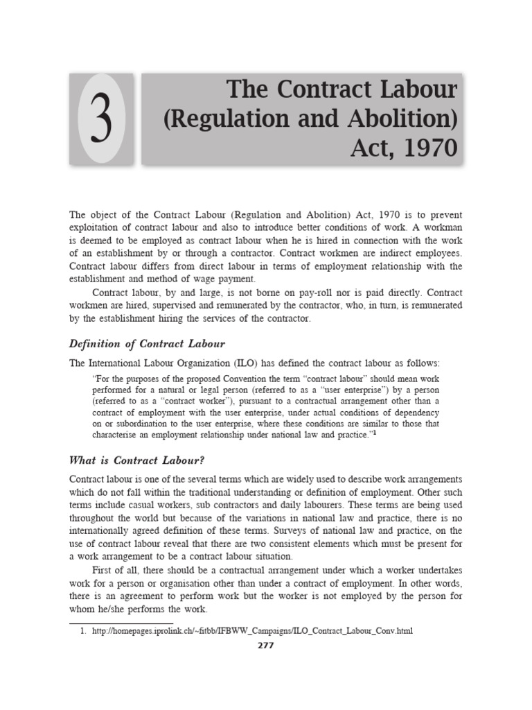Labor Laws Chapter-03 - CLRA | Download Free PDF | Employment | Labour Law
