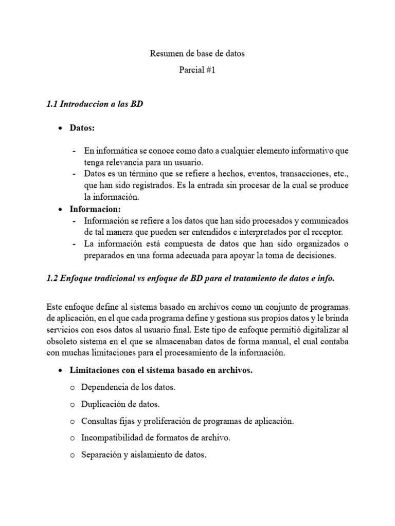 Resumen de Base de datos-PARCIAL1 | Descargar gratis PDF | Bases de datos | Computación en la nube