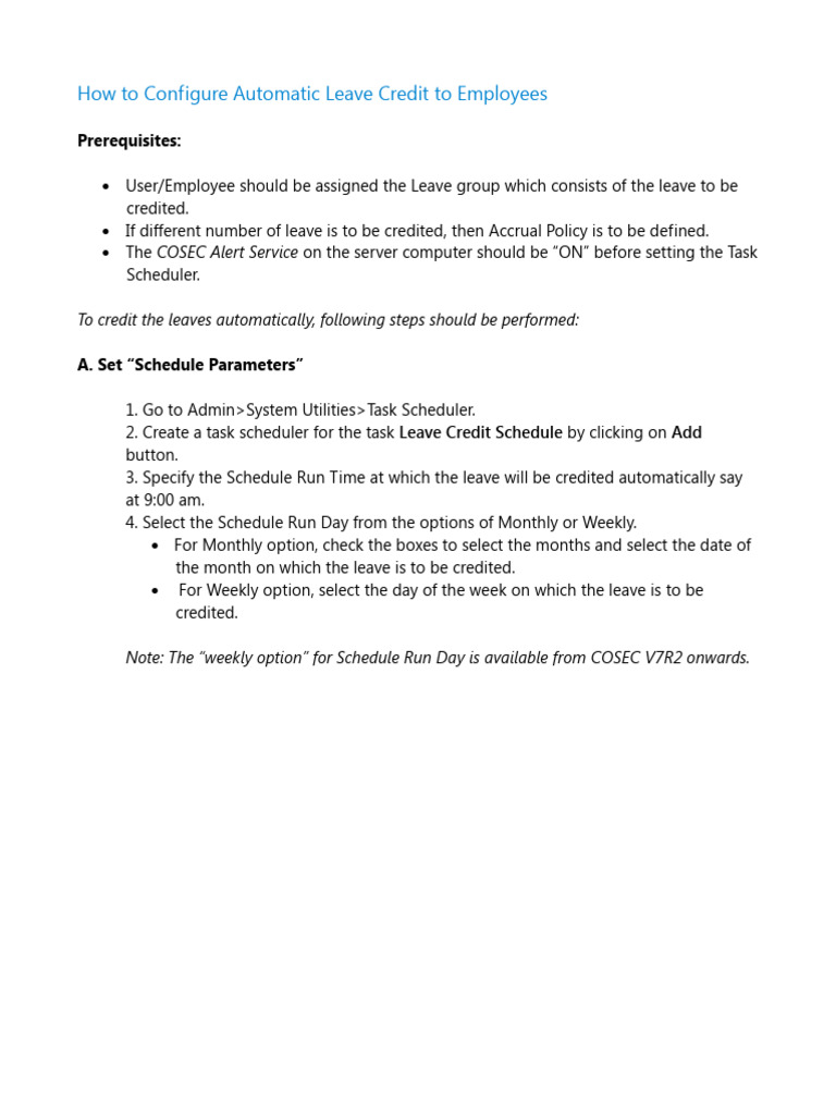 How To Configure Automatic Leave Credit To Employees | PDF | Scheduling ...