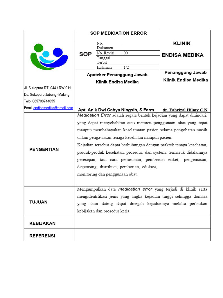 Sop Medication Error | PDF