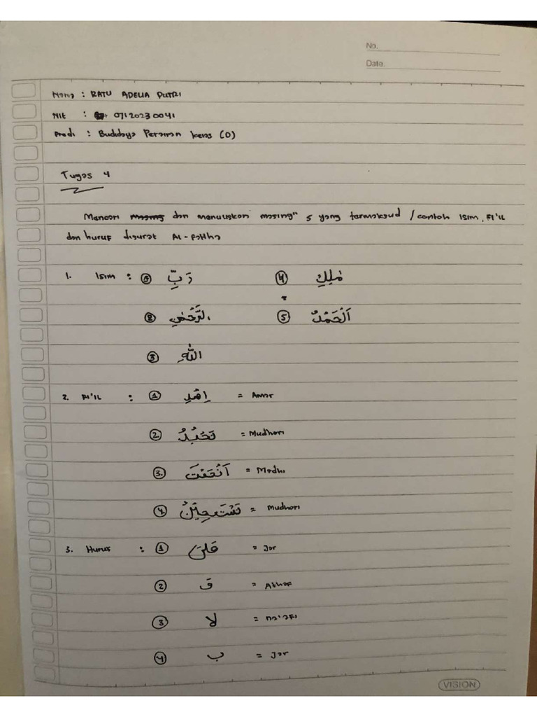 Tugas 4 Bahasa Arab - Ratu Adelia Putri - 07120230041 | PDF