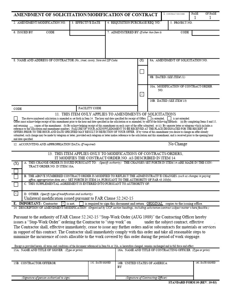 Sample Stop Work Order Modification | PDF | Business Law | Private Law