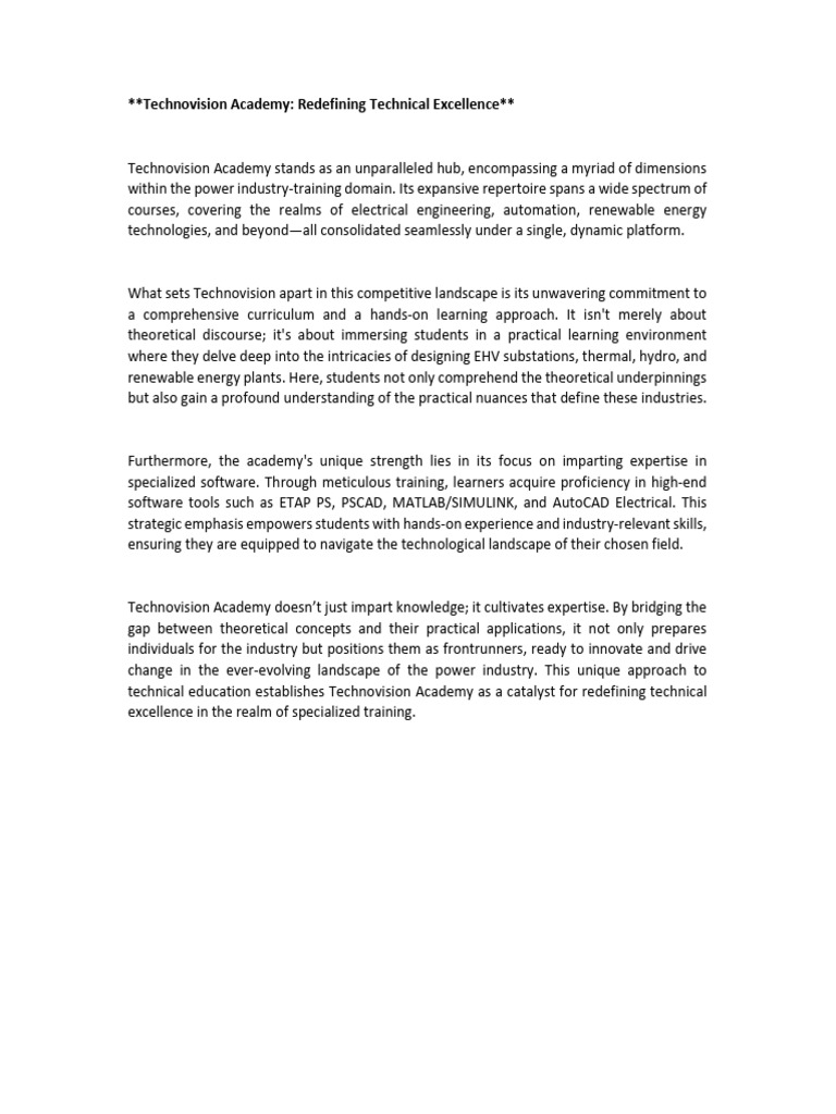 Technovision Academy: Redefining Technical Excellence | PDF