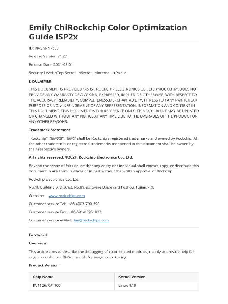 Rockchip Color Optimization Guide ISP2x en v1.2.1 | PDF | Color Balance ...