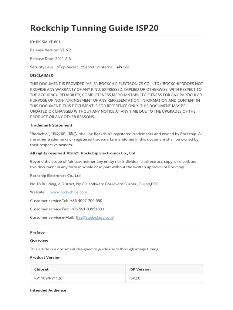 Rockchip Tuning Guide ISP20 en v1.6.2 | PDF