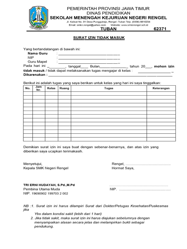 Form Surat Izin Guru-Karyawan 2022 | PDF