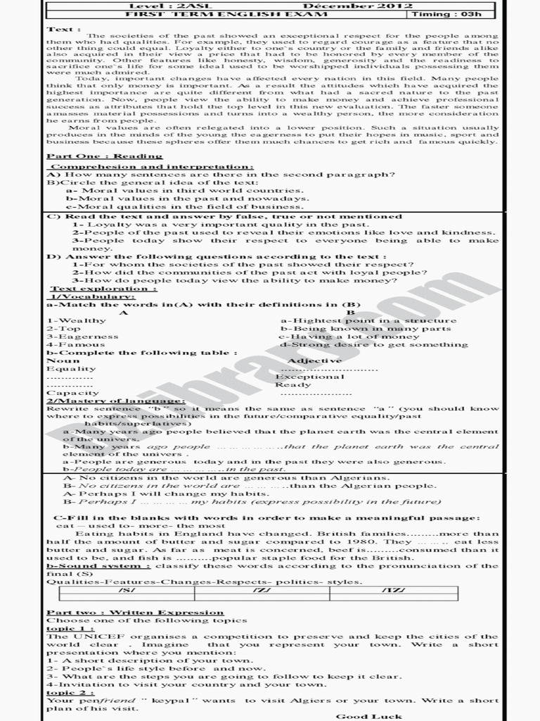 Dzexams 2as Anglais 853226 | PDF