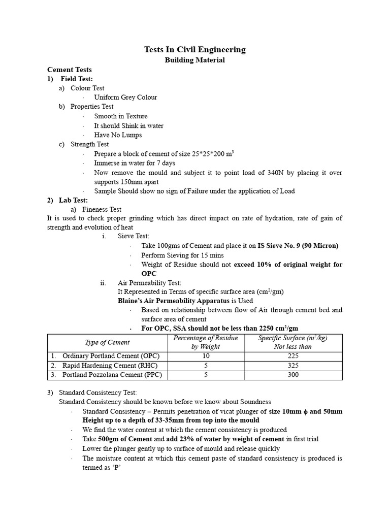 Cement Testing Methods in Civil Engineering | PDF | Cement | Brick