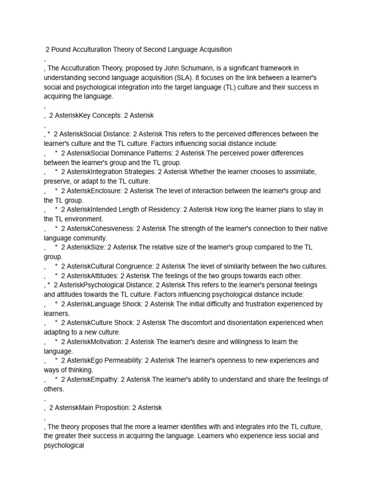 Acculturation theory in second language acquisition | PDF | Second Language Acquisition | Learning