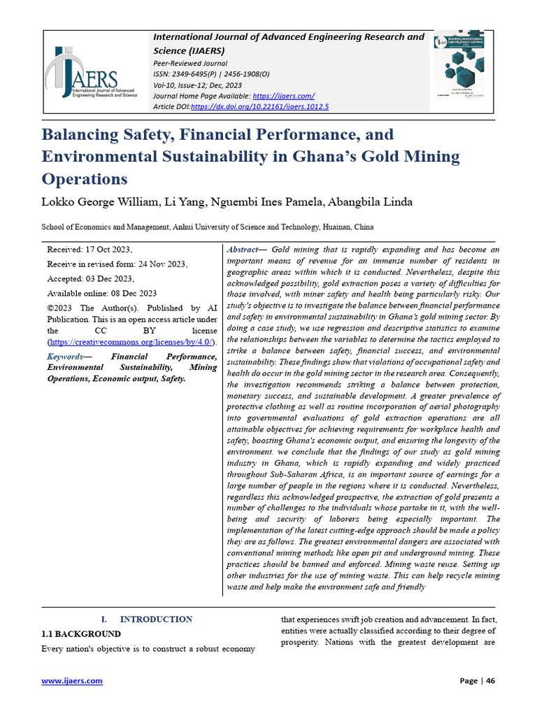 Balancing Safety, Financial Performance, and Environmental Sustainability in Ghana’s Gold Mining ...