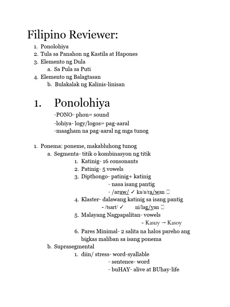 FILIPINO REVIEWER - by Psalm | PDF