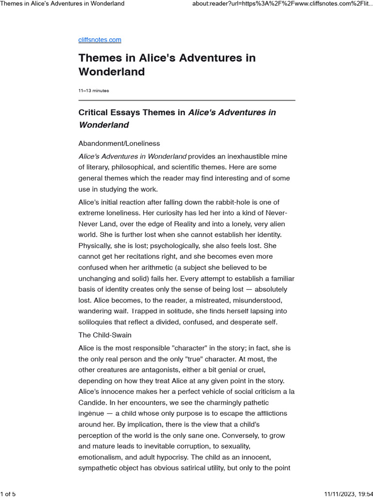 Themes in Alice's Adventures in Wonderland | PDF | Alice (Alice's ...