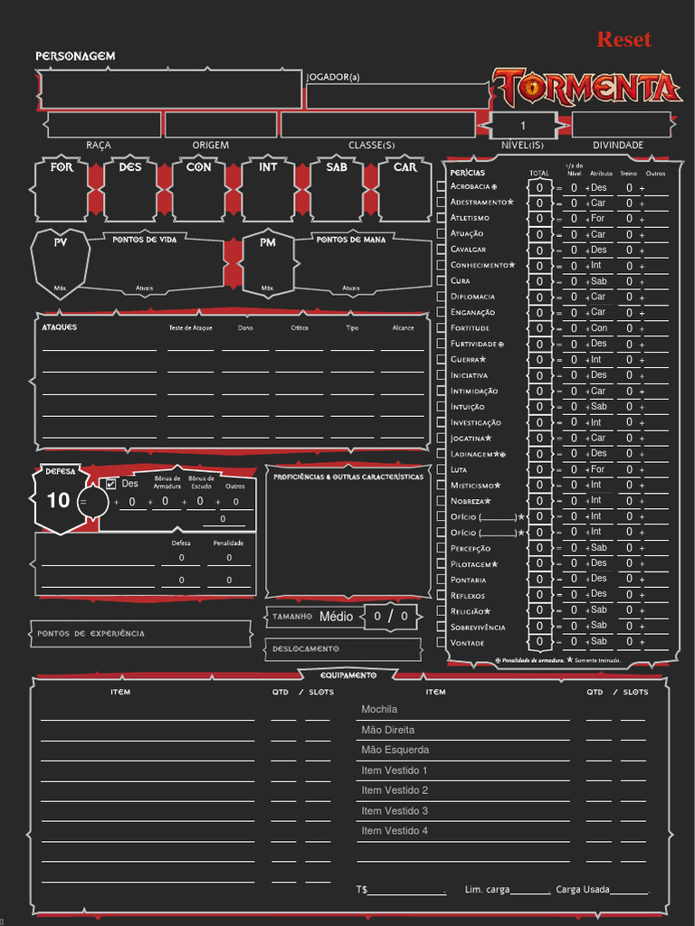 T20 - Ficha Automatica - JdA - Tenebra Edition | PDF