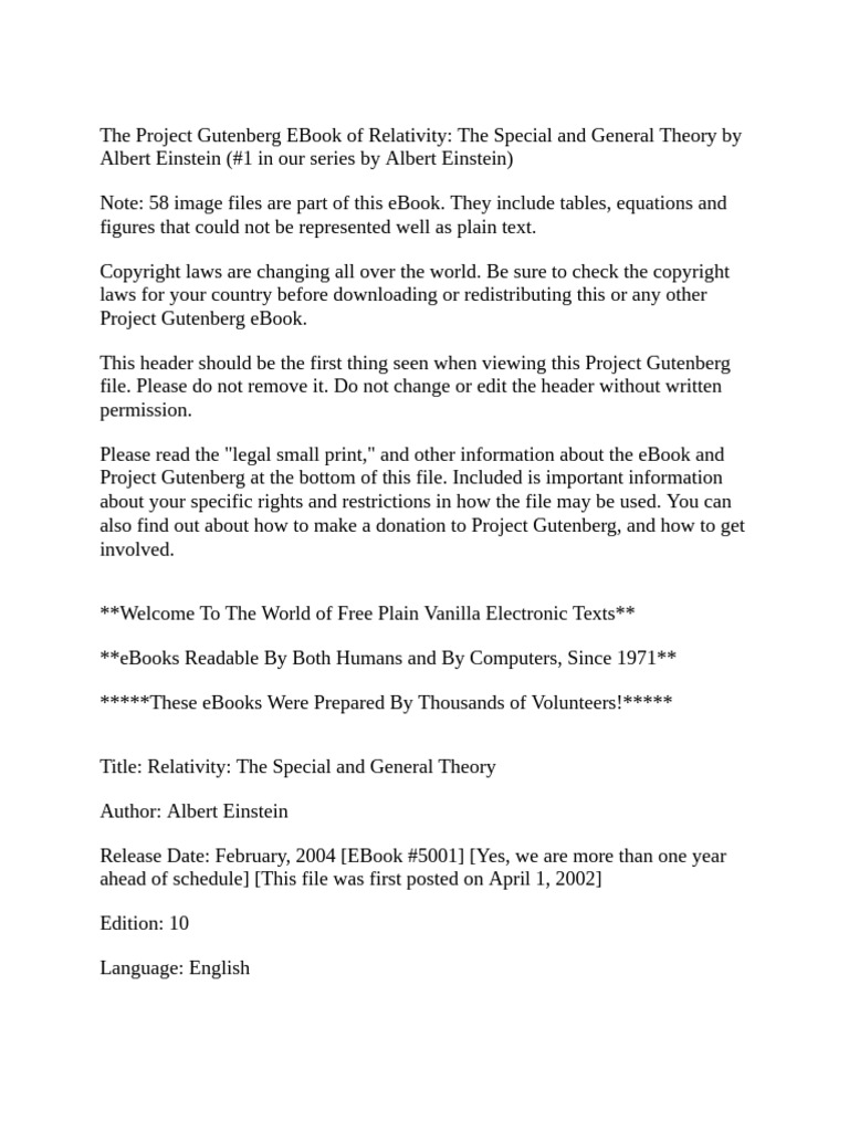 Relativity - The Special and General Theory | Download Free PDF ...