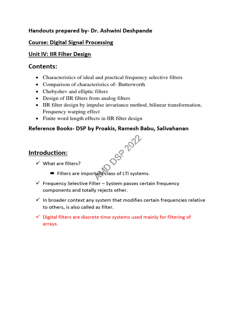 IIR Filter Design Techniques in DSP | PDF | Teaching Methods ...