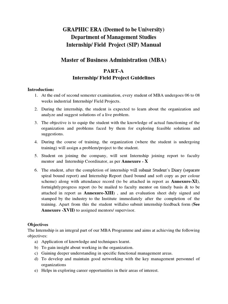 Guidelines MBA Internship Field Project MBA III | PDF | Methodology | Mentorship