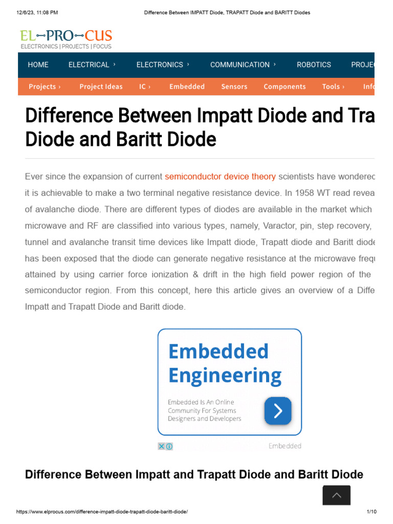 Difference Between Impatt Diode and Tra Diode and Baritt Diode ...