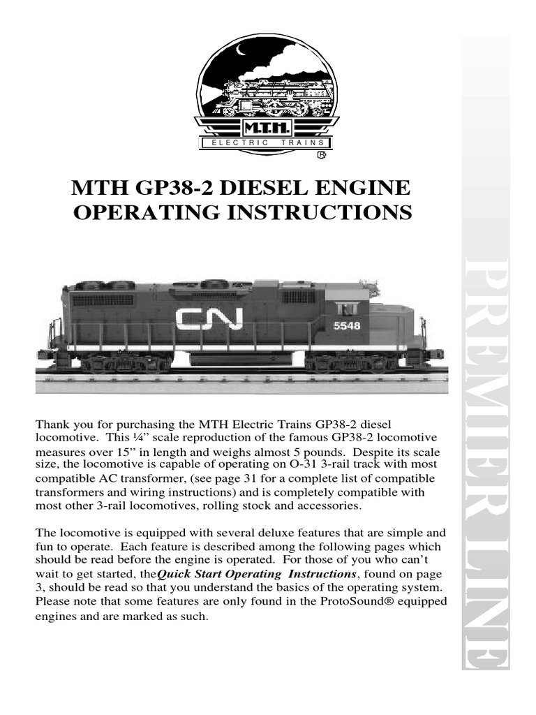 MTH Gp38-2 Diesel Engine Operating Instructions: Electric Trains | PDF ...